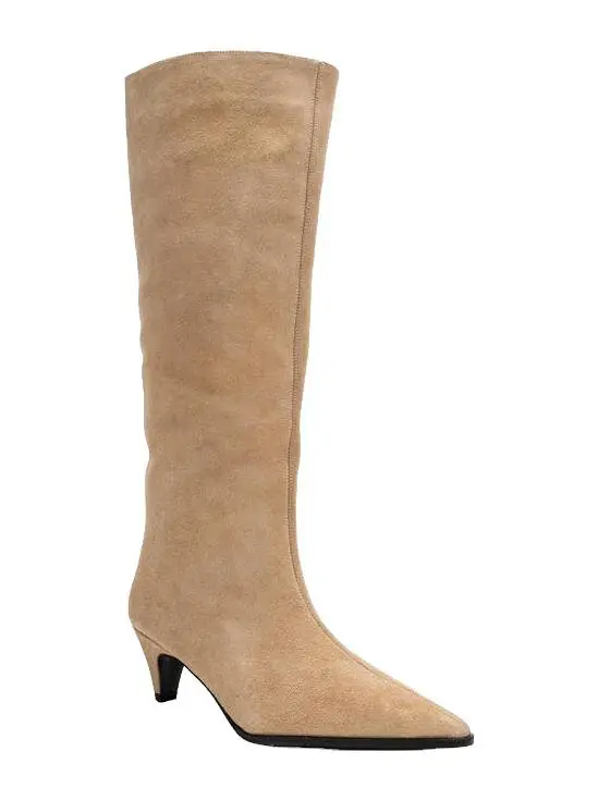 FOREVER & ALWAYS SHOES Siora Leather Knee High Boots - Beige Suede Leather
