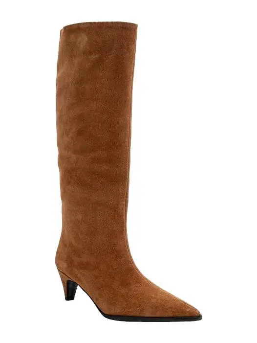 FOREVER & ALWAYS SHOES Siora Leather Knee High Boots - Cognac Suede Leather