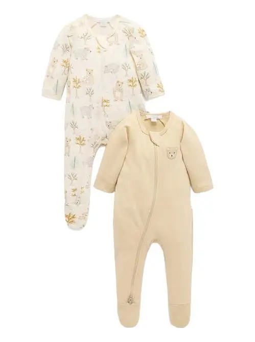 PUREBABY 2-pack Basics Printed Zip Footie - Roaming Bears Print