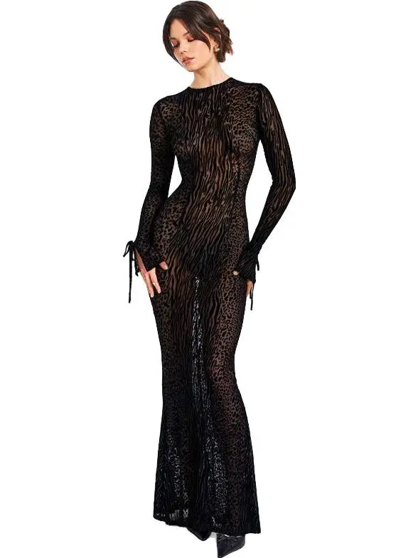 MISS CIRCLE Velvet Cheetah Print Maxi Gown - Black Print