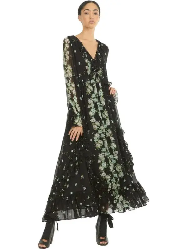 SECRET PON-PON Floral Print Maxi Dress - Black Floral Alley