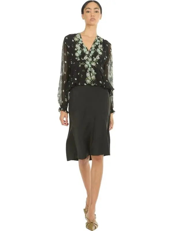 SECRET PON-PON Floral Print Silk Chiffon Emerson Blouse - Black Floral Alley