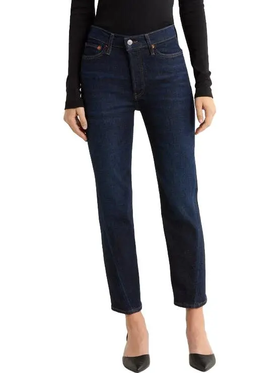RE/DONE Twisted Stove Pipe Jeans - Dark Lady Blue