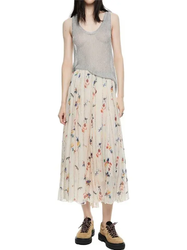 Bimba Y Lola Flowers Scan Flared Midi Skirt - Flowers Scan Ivory