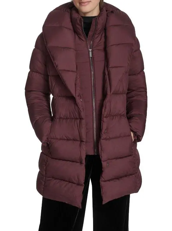 KENNETH COLE Water Resistant Puffer Coat - Wine