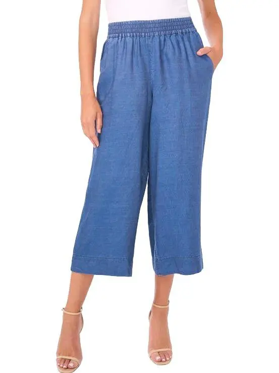 Vince Camuto Smocked Waist Crop Wide Leg Pants - Chambray Blue