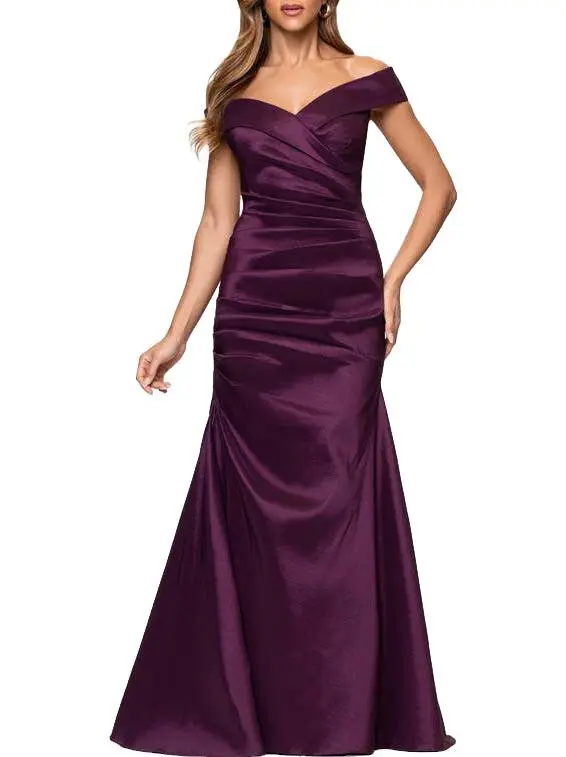 XSCAPE EVENINGS Off The Shoulder Taffeta Gown - Plum