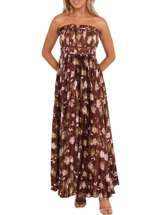 PETAL & PUP Floral Strapless Maxi Dress - Brown Floral