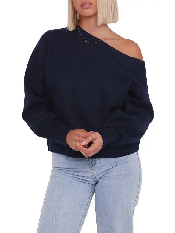 PETAL & PUP Allis One-shoulder Sweater - Navy