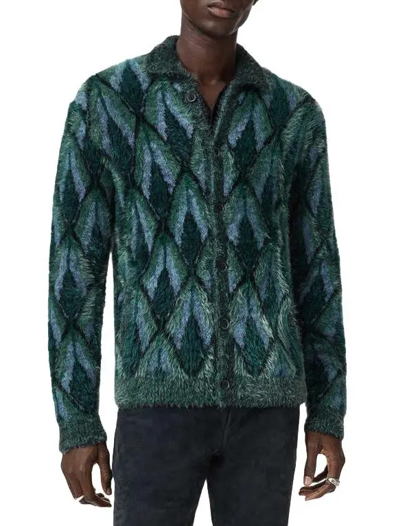John Varvatos Fardella Abstract Fuzzy Cardigan - Peacock Blue
