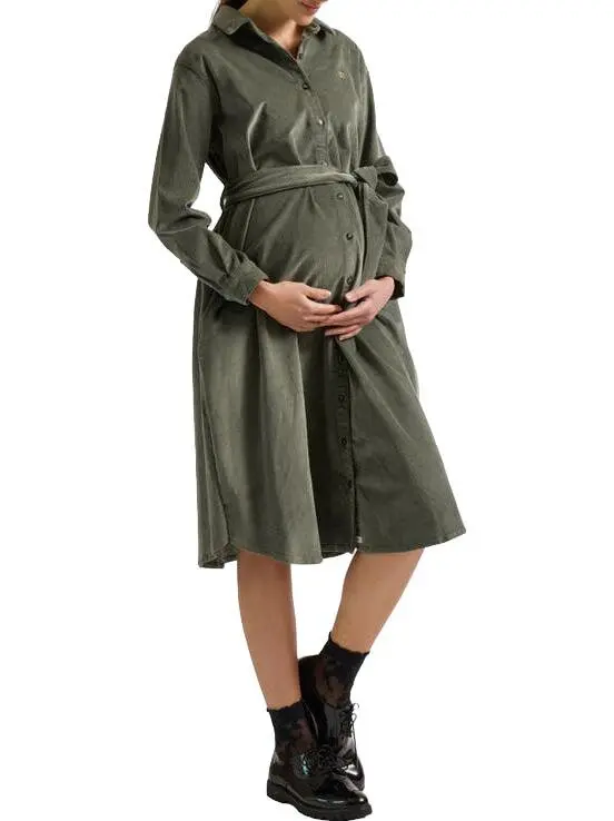 CACHE COEUR Maternity Corduroy Shirt Dress - Khaki