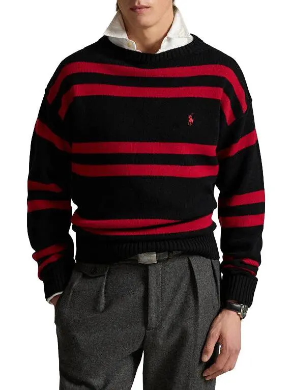 Ralph Lauren Striped Crewneck Wool Sweater - Polo Black Combo