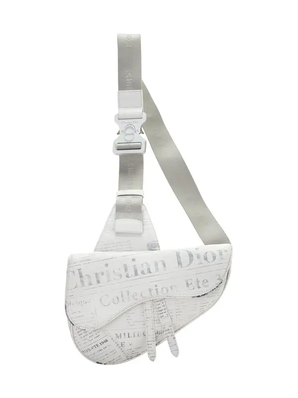 Dior Daniel Arsham Newspaper Print Saddle Bag - White