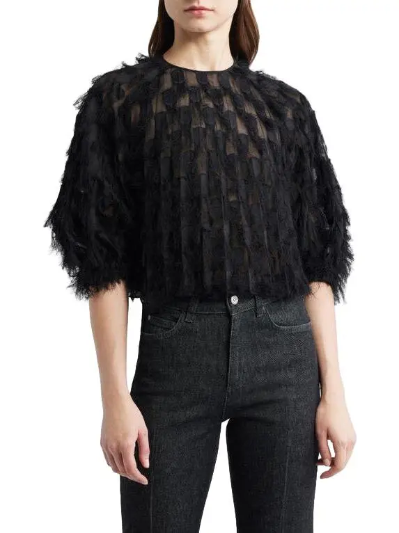 BOSS Fray Texture Top - Black
