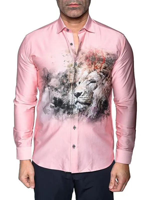 MACEOO Fibonacci Lion Contemporary Fit Button-up Shirt - Pink