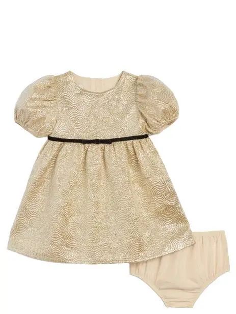 PIPPA & JULIE Jill Puff Sleeve Jacquard Dress - Gold