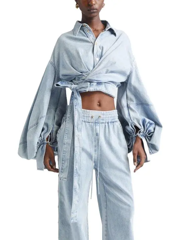 Zimmermann Rebellion Denim Wrap Crop Top - Castaway
