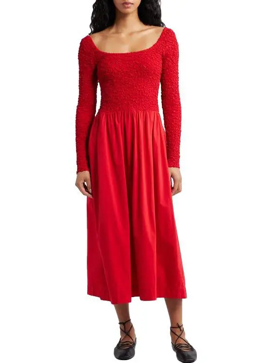 DAMSON MADDER Malinda Smocked Maxi Dress - Red