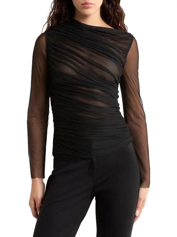 FRAME The Draped Sheer Top - Black