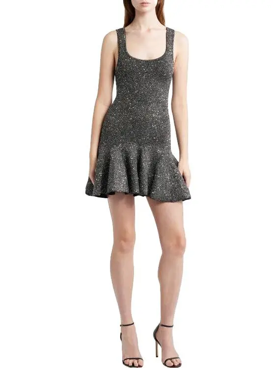 LoveShackFancy Sarajane Metallic Flounce Hem Mini Dress - Black