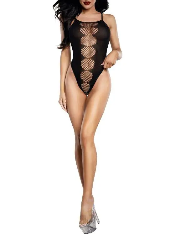 DREAMGIRL Fishnet Panel Teddy - Black