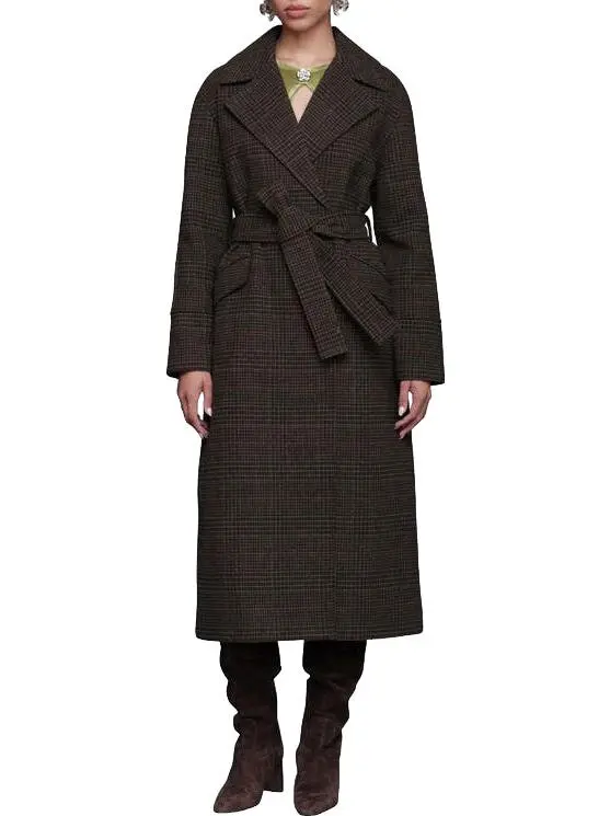 Avec Les Filles Plaid Belted Coat - Navy-brown Plaid