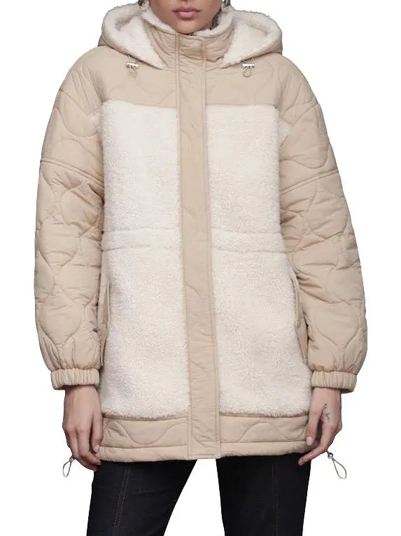 Avec Les Filles Hooded Nylon & Faux Shearling Anorak - Sand/bone