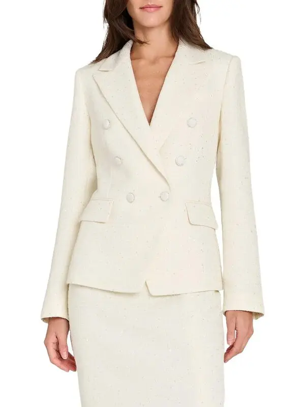 TAHARI ASL Bouclé Double Breasted Blazer - Vanilla