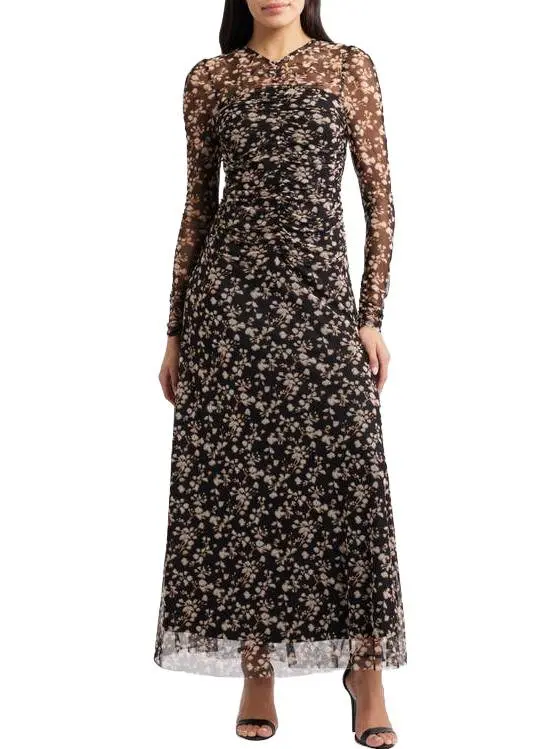 Parker The Willow Floral Mesh Maxi Dress - Rich Black