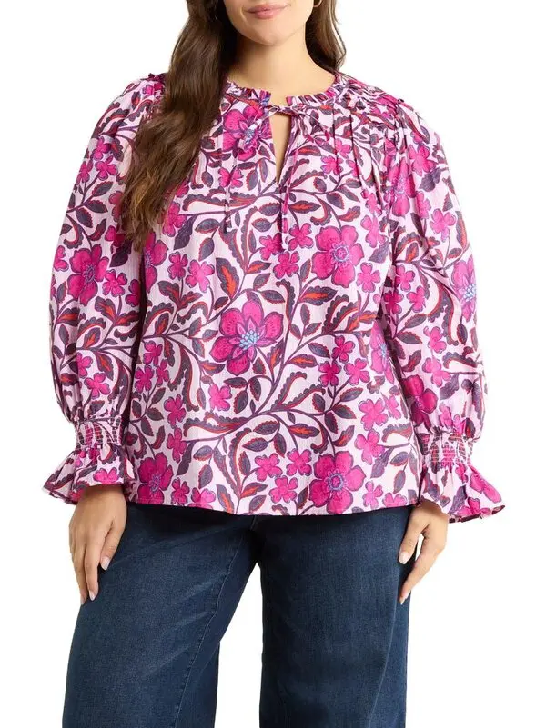 SUGARLIPS Aubrey Floral Print Long Sleeve Shirt - Pink-multi