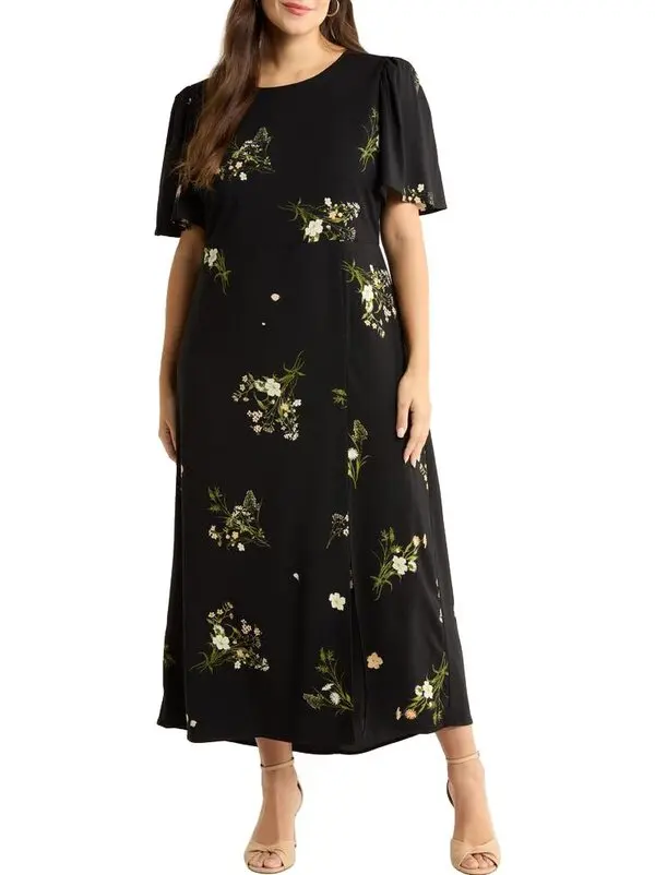 SUGARLIPS Floral Print Maxi Dress - Black-green
