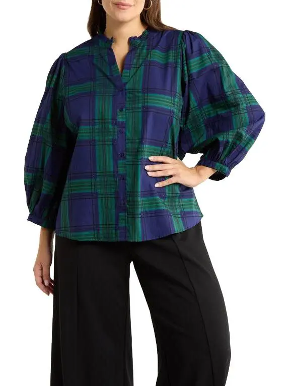 SUGARLIPS Plaid Cotton Button-up Shirt - Navy-green