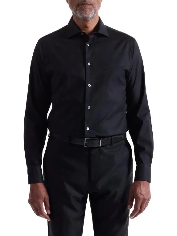Bugatchi Axel Shaped Fit Jacquard Button-up Shirt - Black