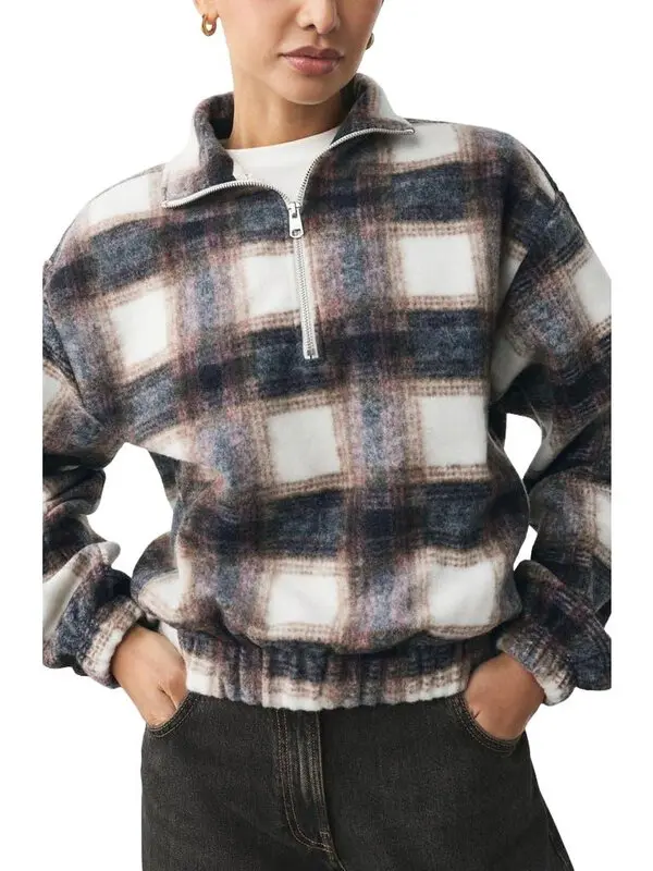 NEXT Plaid Quarter-zip Sweatshirt - Neutral
