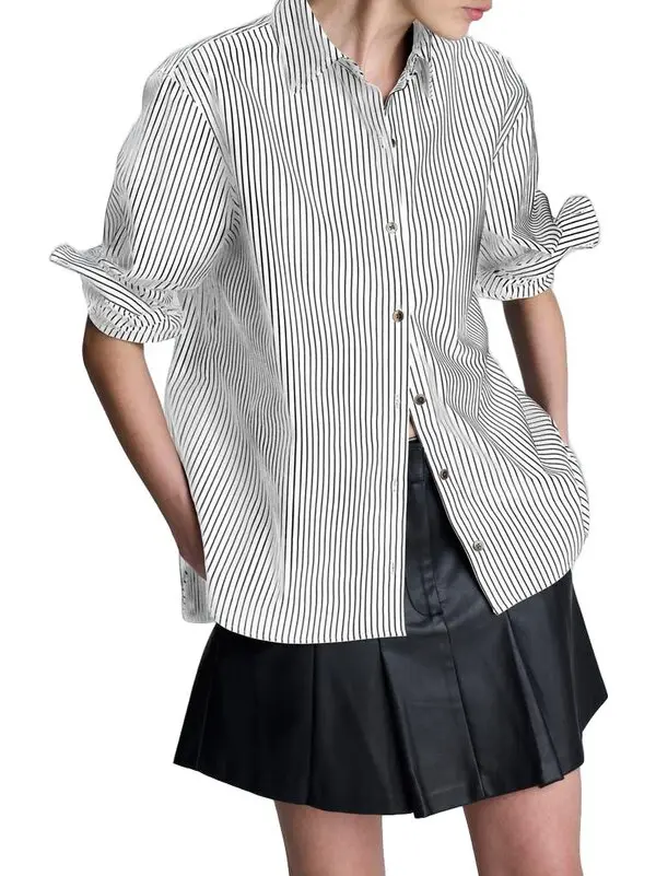 KENNETH COLE Boyfriend Button-up Shirt - Pure White/black