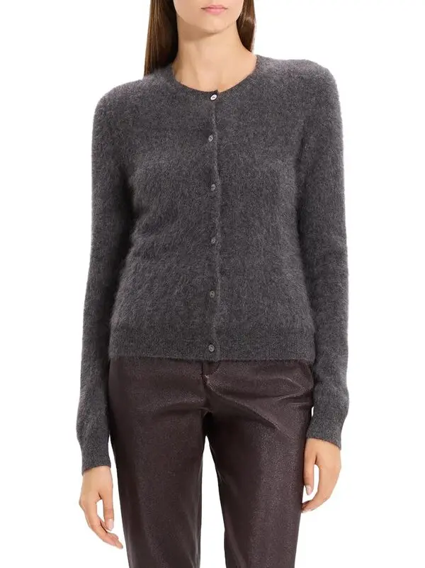 Theory Brushed Cashmere Cardigan - Light Charcoal