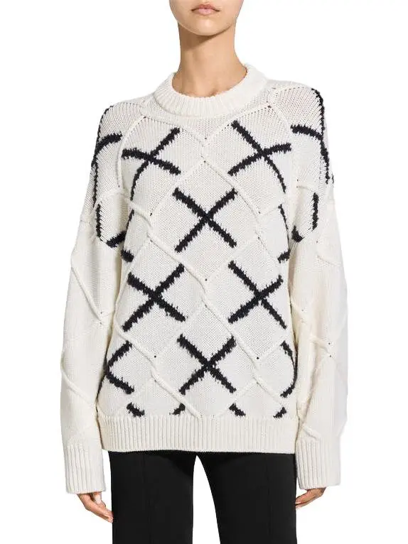Theory Argyle Merino Wool Sweater - White Multi