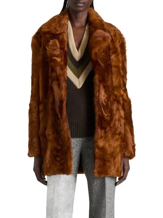 Valentino Garavani Genuine Curly Shearling Coat - Rust