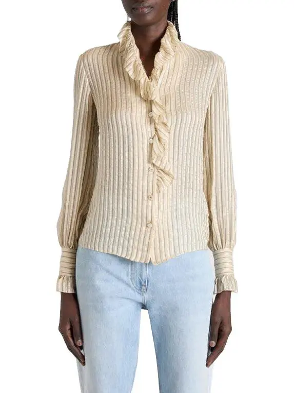 Valentino Garavani Metallic Stripe Silk Seersucker Shirt - Natural Multi