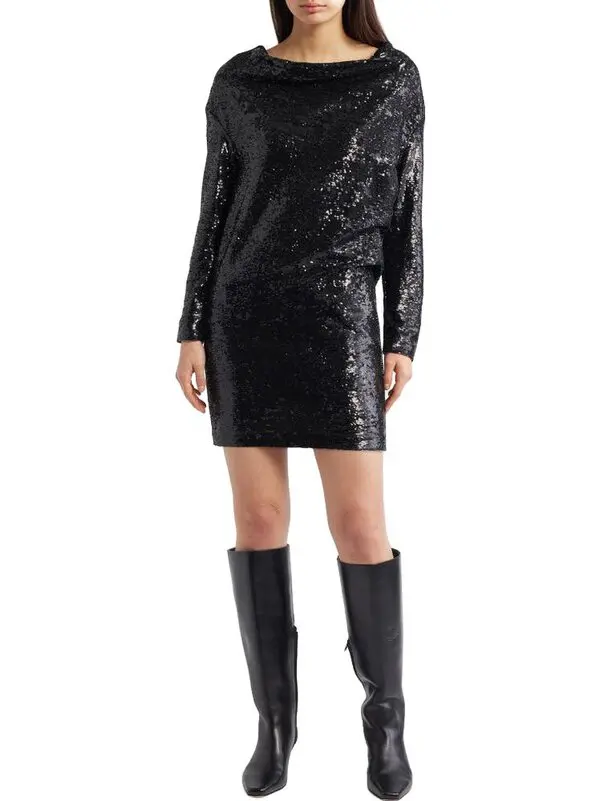 BOSS Sequin Long Sleeve Dress - Black