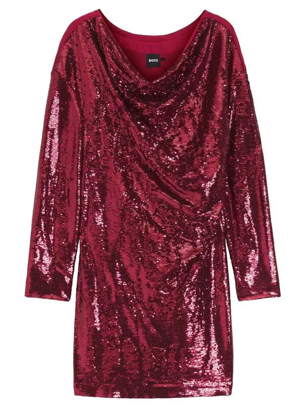 BOSS Sequin Long Sleeve Dress - Dk Rd