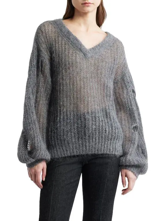 BOSS V-neck Mohair-blend Sweater - Midnight Grey Melange