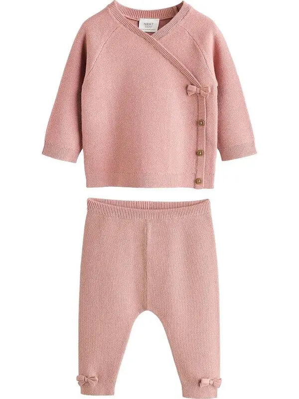 NEXT Knit Wrap Top & Pants Set With Bow Detail - Pink