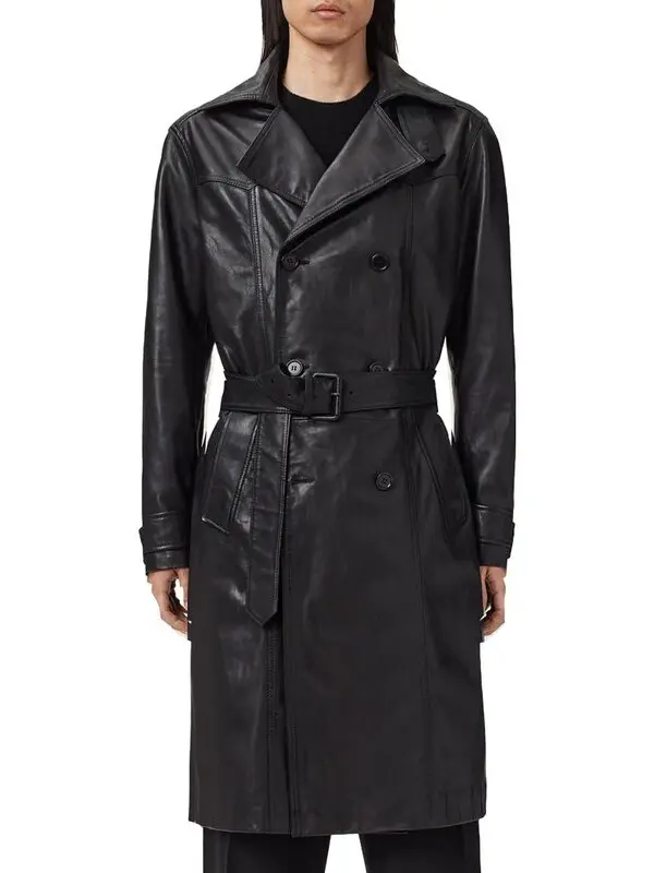 ALLSAINTS Kellett Leather Trench Coat - Black