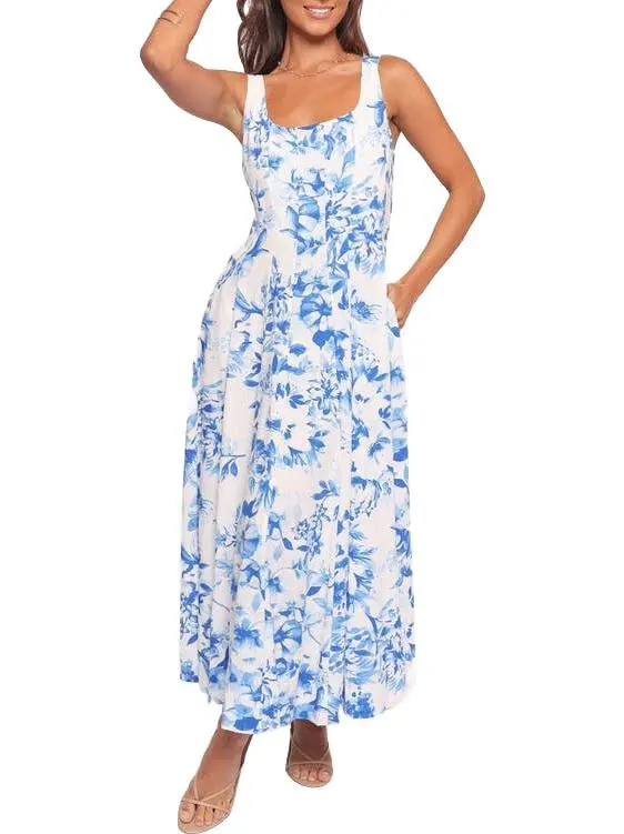PETAL & PUP Floral Princess Seam Maxi Dress - Blue Floral