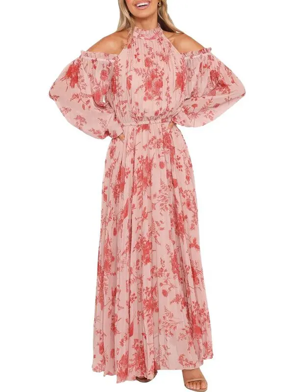 PETAL & PUP Hilary Off The Shoulder Maxi Dress - Red Floral