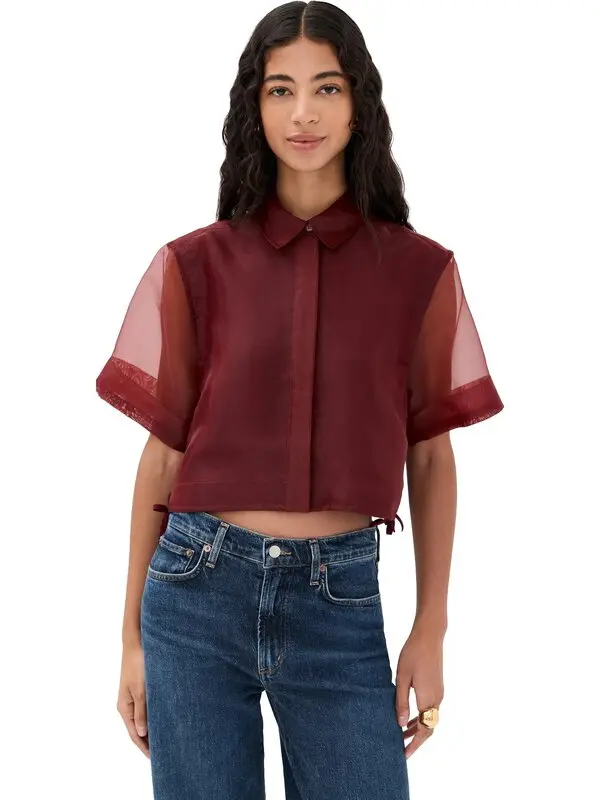 Simkhai Ryett Short Sleeve Crop Shirt - Oxblood