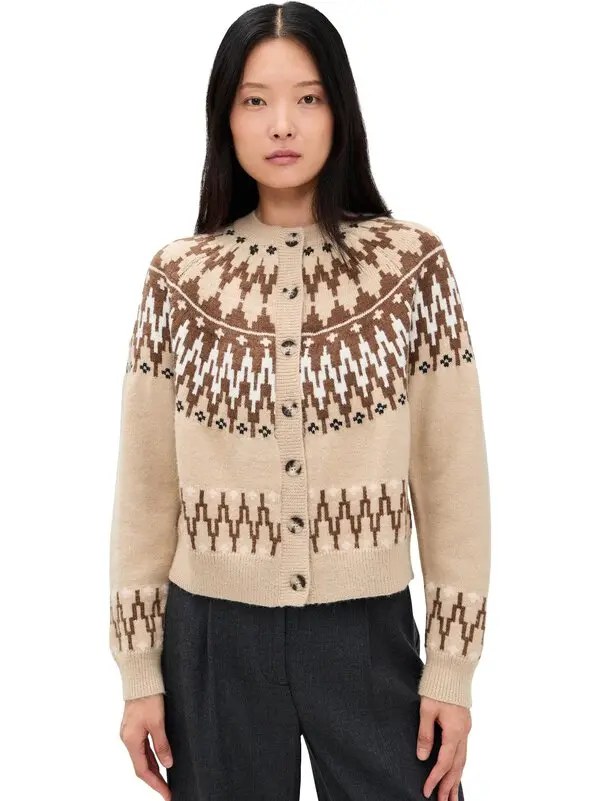Moon River Fair Isle Button Up Cardigan Sweater - Tan Multi