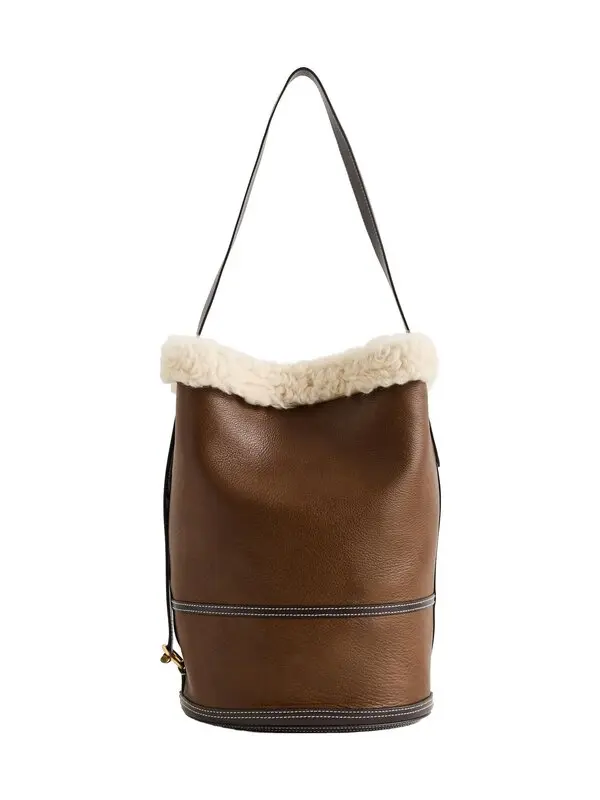 Ralph Lauren Shearling Sling Bucket Bag - Luggage/cream