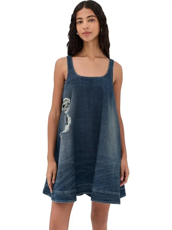 Simone Rocha A-line Denim Mini Dress - Distressed Blue/pearl/clear